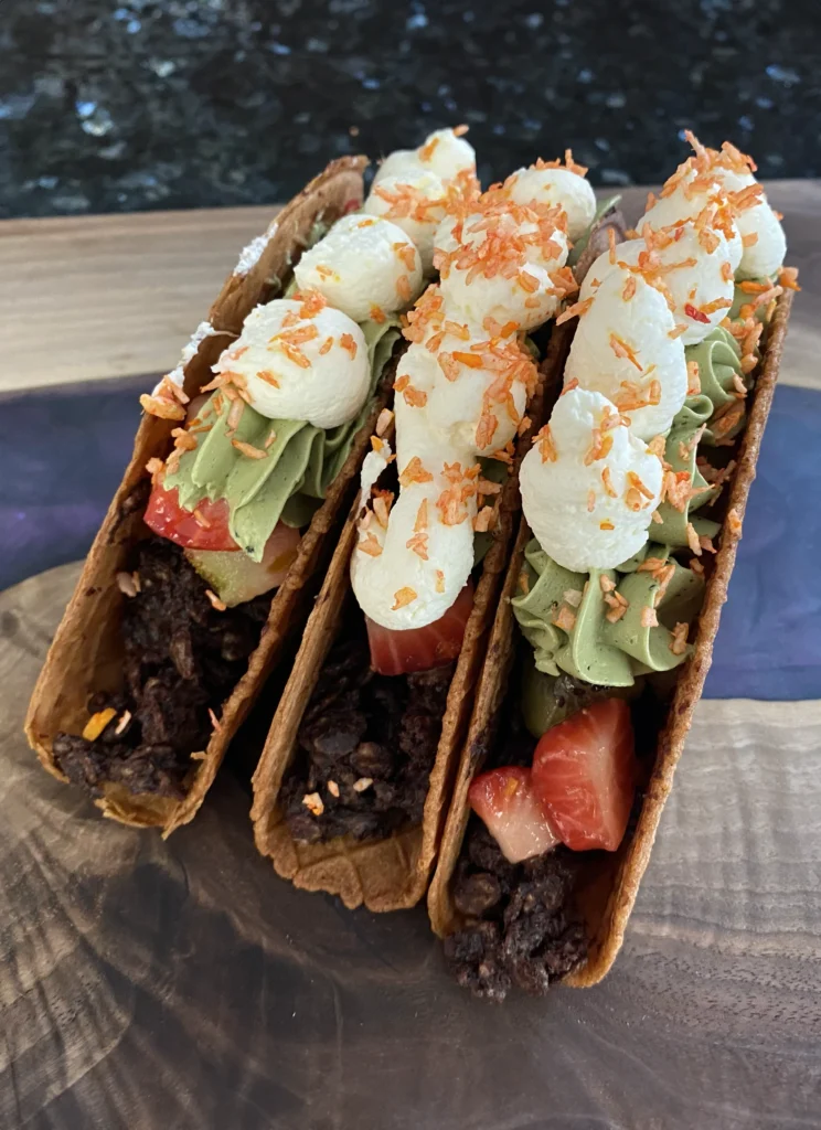 Dessert Tacos with Chocolate Ganache & Matcha Buttercream - Lowbrow Fancy